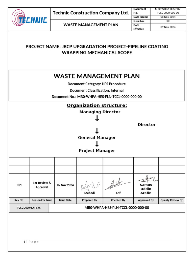 Waste Management Plan | PDF | Waste Management | Waste