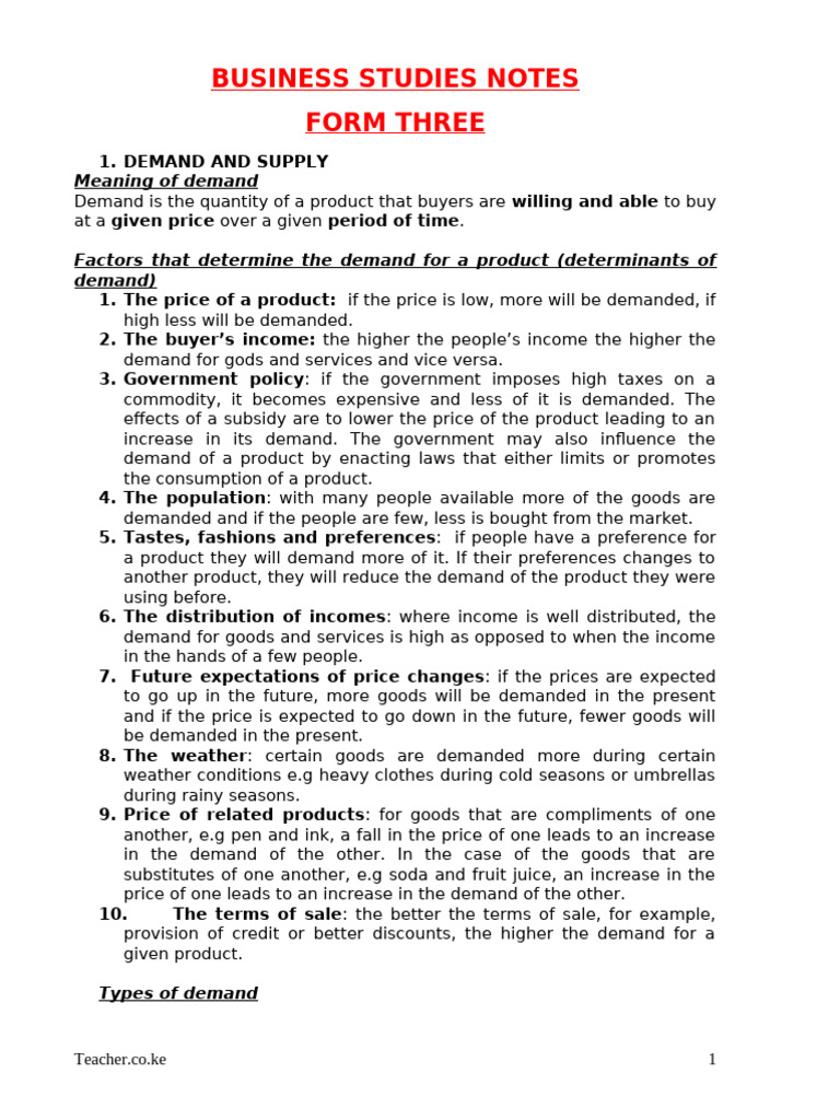 Business Studies Notes f3 | PDF | Monopoly | Demand