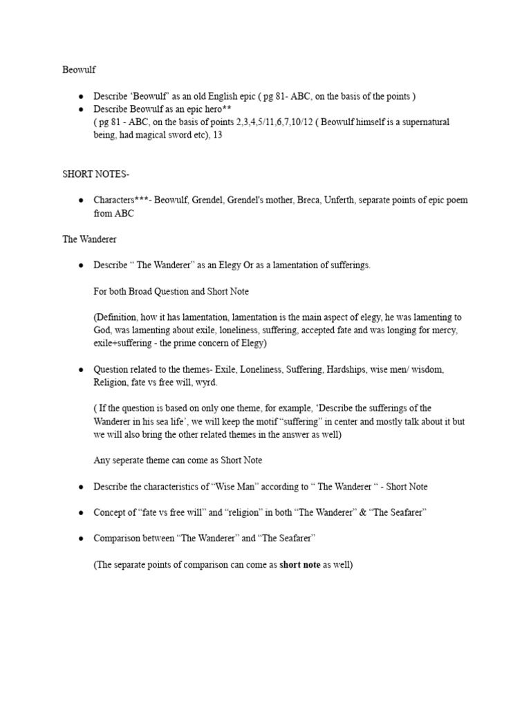 Beowulf and The Wanderer Analysis | PDF