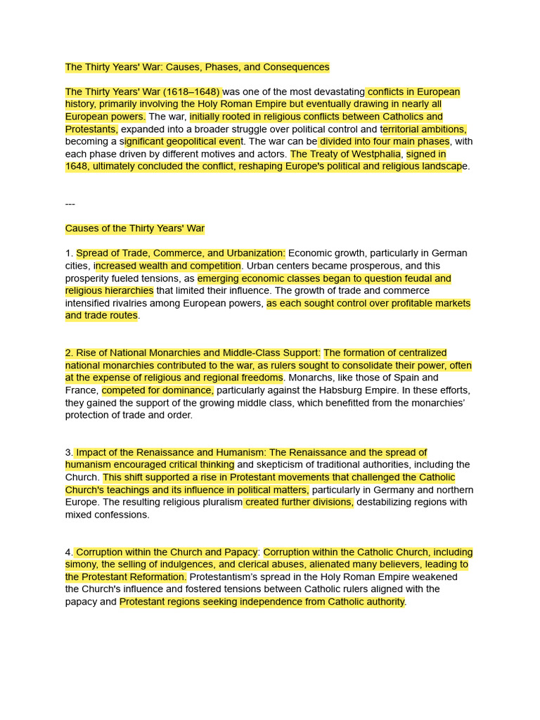 Causes and Effects of the Thirty Years' War | PDF | Holy Roman Empire ...