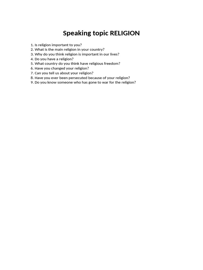 Speaking Topic RELIGION | PDF