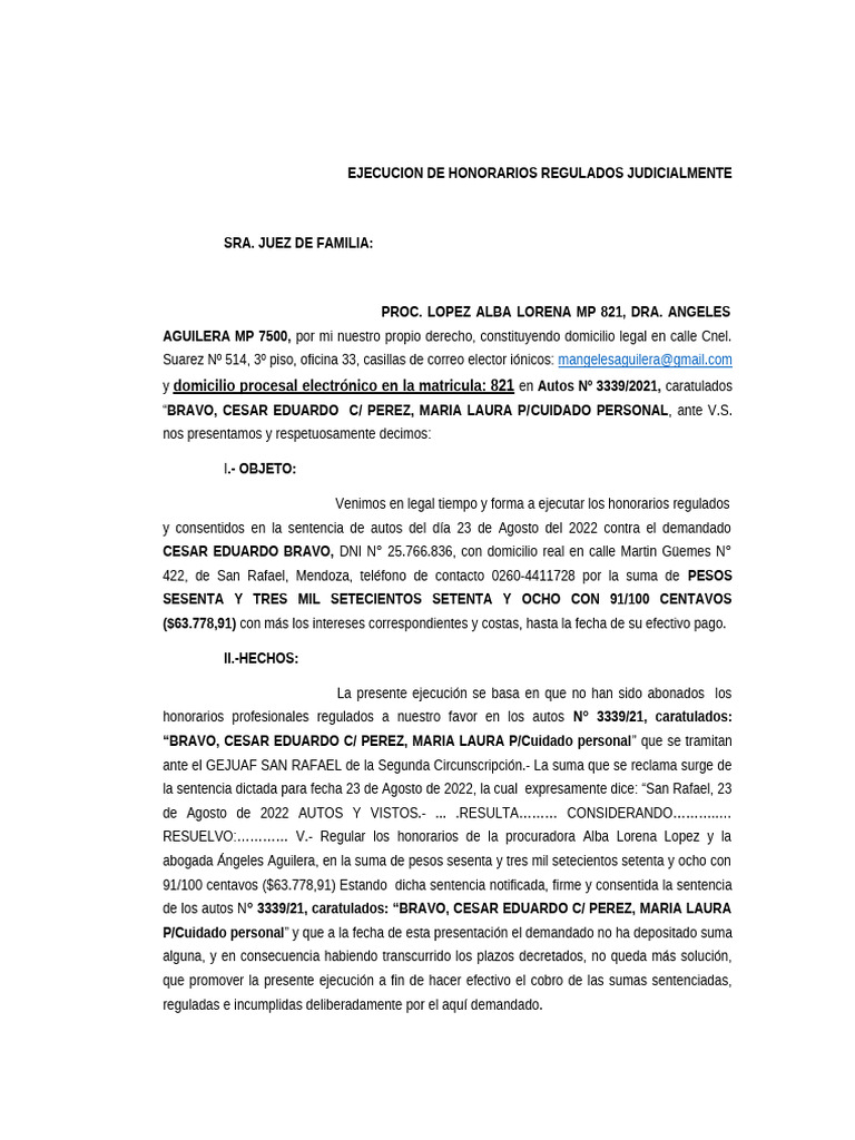 EJECUCION DE HONORARIOS | PDF | Sentencia (ley) | Demanda judicial EJECUCION DE HONORARIOS | PDF | Sentencia (ley) | Demanda judicial