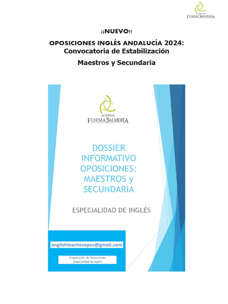 Dossier Informativo Oposiciones Ingles 2024 | PDF | Plan de estudios