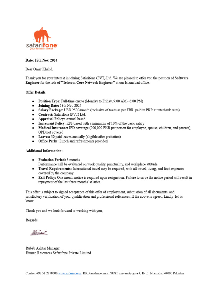 Omer Khalid - Offer Letter | PDF | Career & Growth