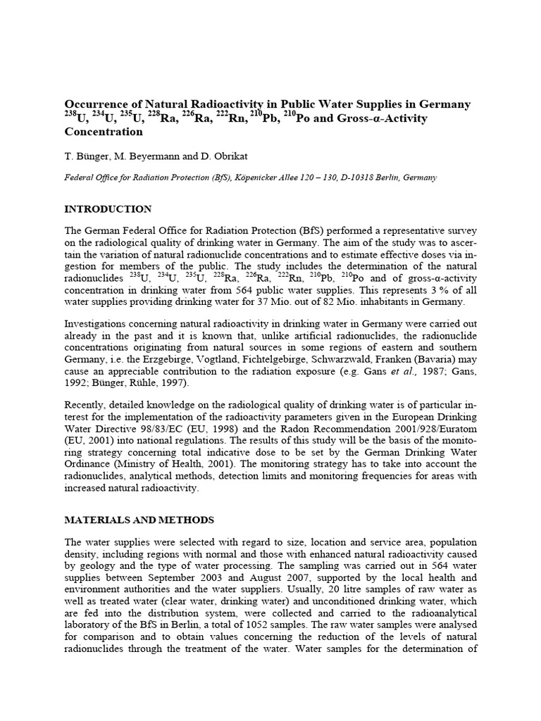 Natural Radioactivity in German Drinking Water | PDF | Isotope ...