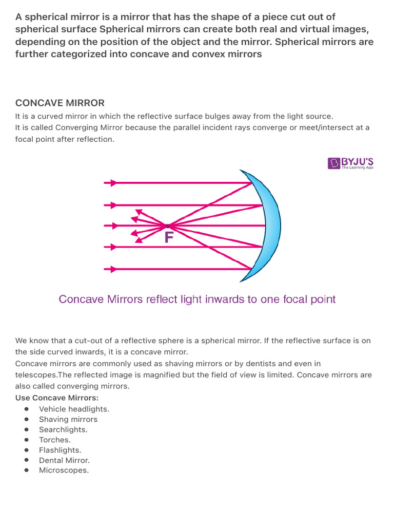 A Spherical Mirror Is A Mirror That Has The Shape of A Piece Cut Out ...