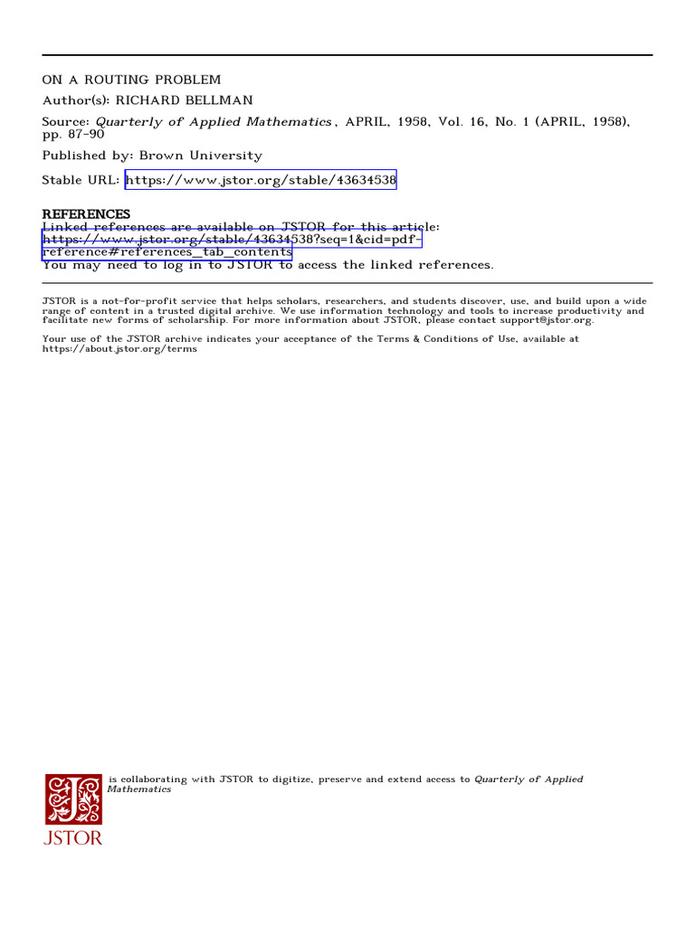 Bellman Routingproblem 1958 | PDF | Dynamic Programming | Applied ...