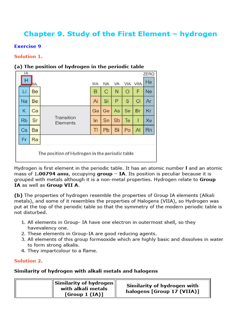 Selina Concise Chemistry Solutions Class 9 Chapter 9 Study of The First ...