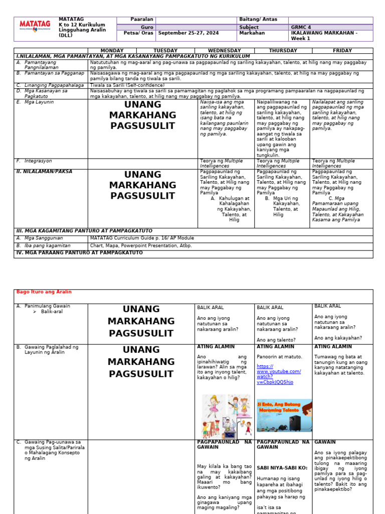 DLL GMRC G4 Q2 W1 | PDF