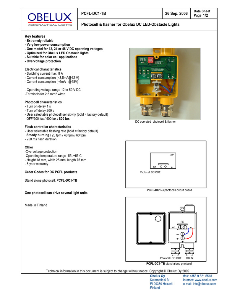 Obelux PCFL-DC1-TB Photocell and Flash Controller | PDF