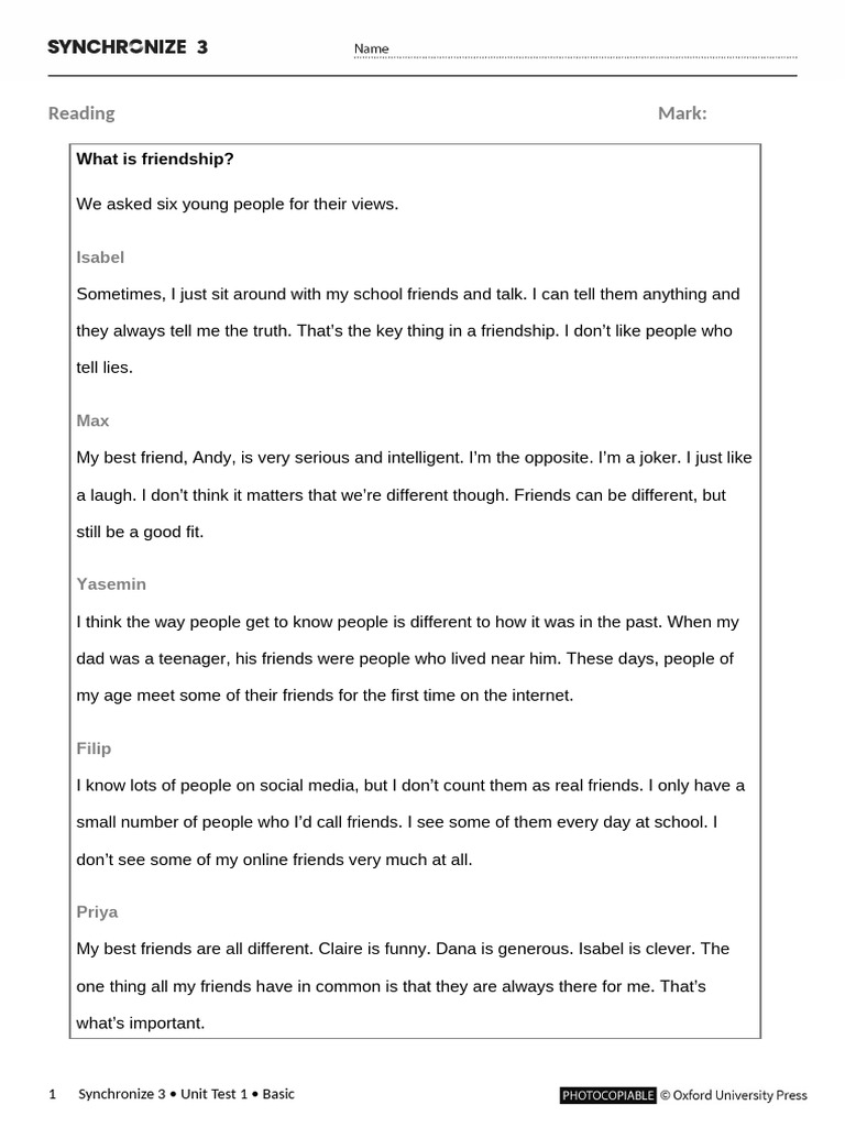 3º C 1st Term Skills Test | PDF