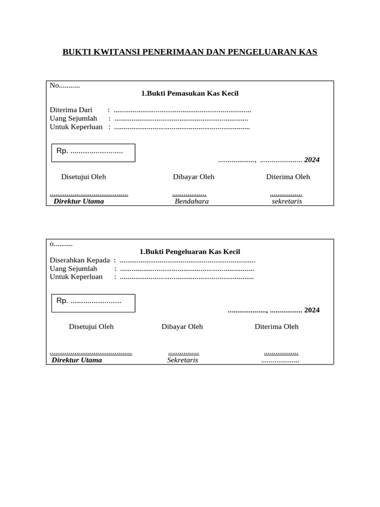 Bukti Kwitansi Penerimaan Dan Pengeluaran Kas | PDF