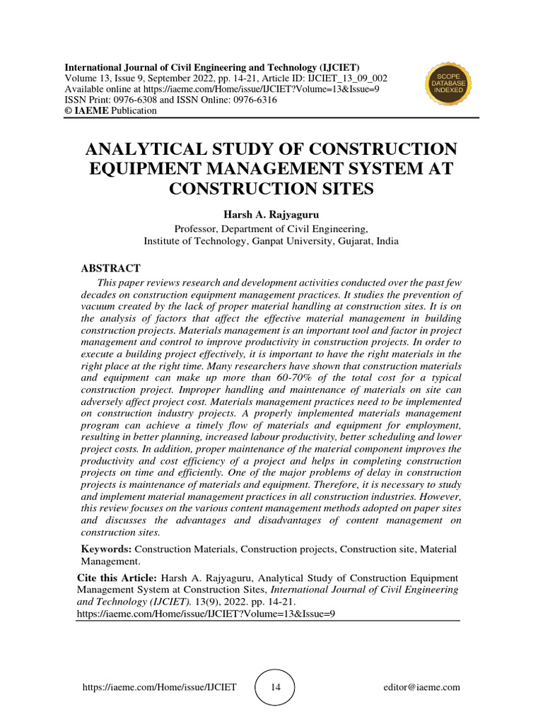 Analytical Study of Construction Equipme | PDF | Supply Chain | Inventory