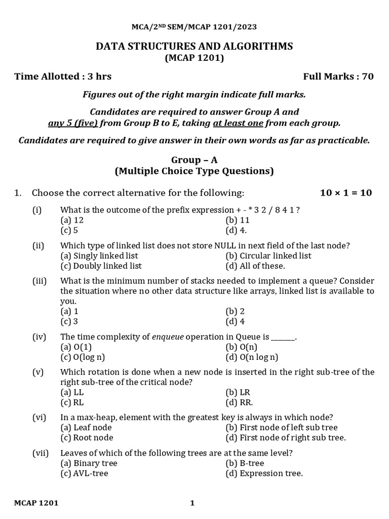 Data Structures and Algorithms-Mcap 1201-2023 | PDF | Time Complexity ...