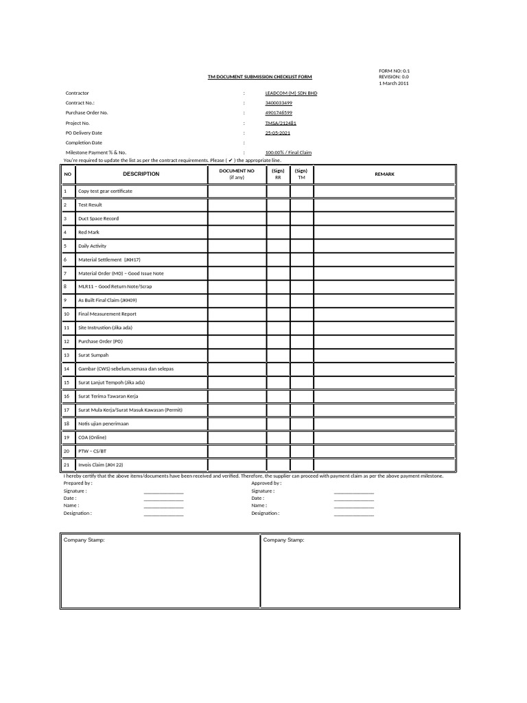 TM Document Submission Checklist Form Vo | PDF | Business
