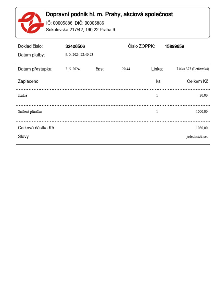 Doklad o Zaplacení Pokuty (15899659) | PDF