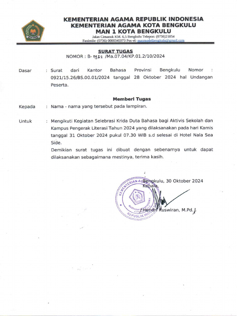Surat Tugas Krida Bahasa | PDF