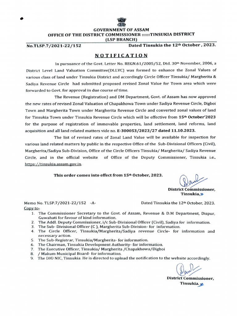 Revised Zonal Valuation for Tinsukia | PDF