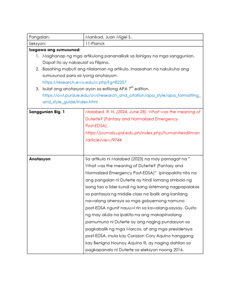 Manikad - Gawaing Pinal Blg. 2 | PDF