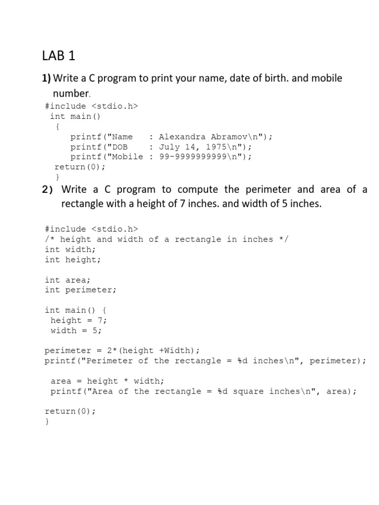 1st LAB | PDF | Area | Software Engineering