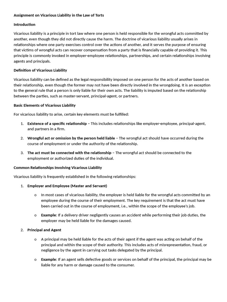 Understanding Vicarious Liability in Tort Law | PDF | Legal Liability ...