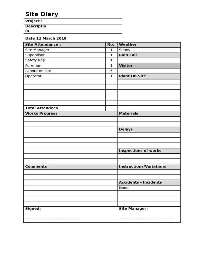 Daily Site Diary | PDF