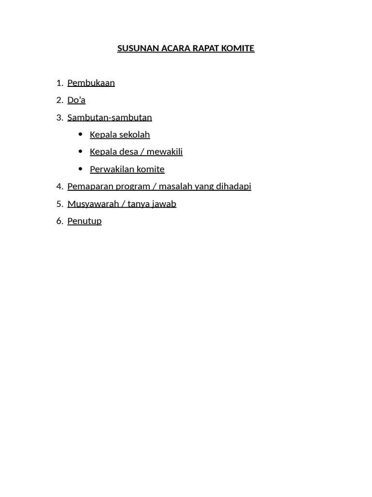 Susunan Acara Rapat Komite Sekolah Pdf