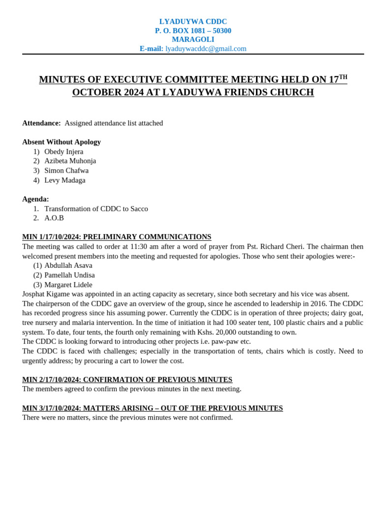 Minutes of Executive Committee Meeting | PDF | Agriculture