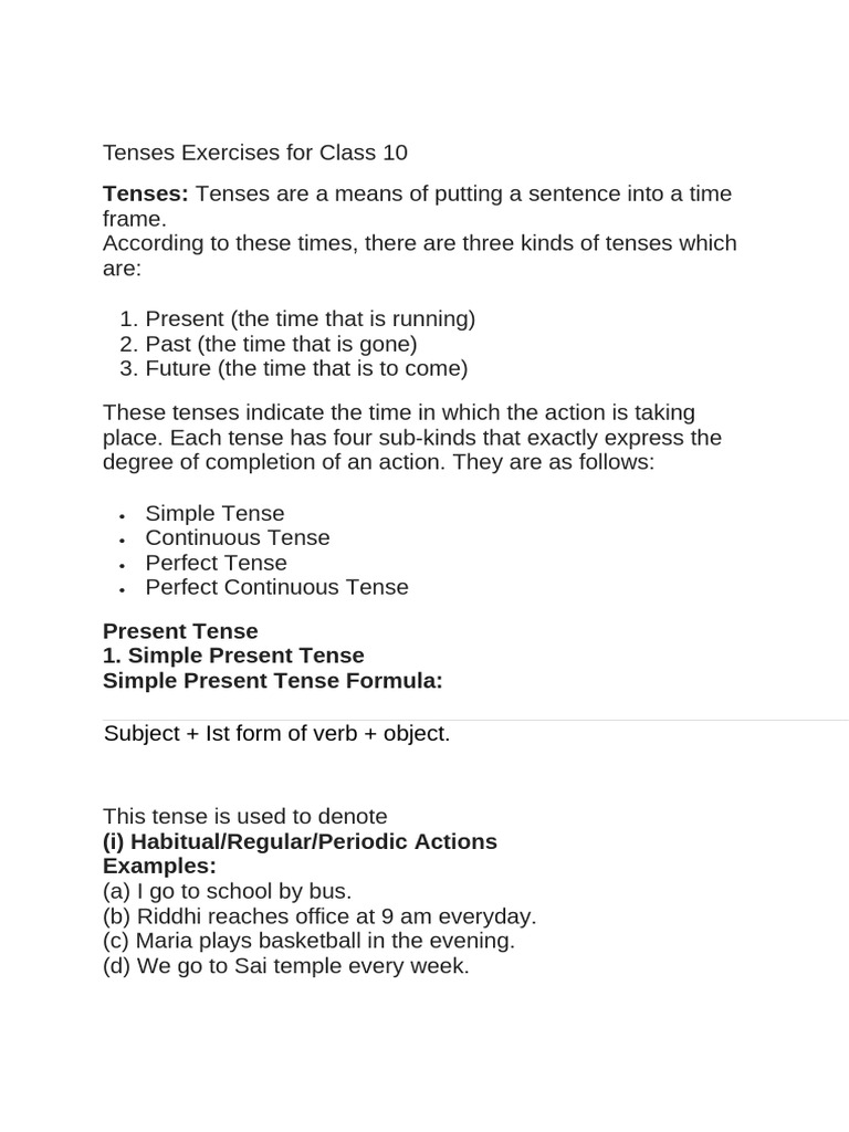 Tenses Exercises For Class 10-1 | PDF | Grammatical Tense | Verb