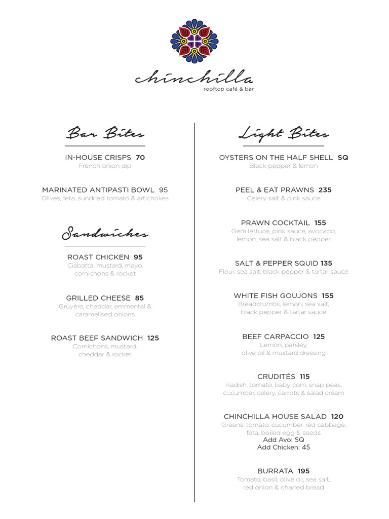 Chinchilla Bar Bites Menu | PDF | Hamburgers | Sauce