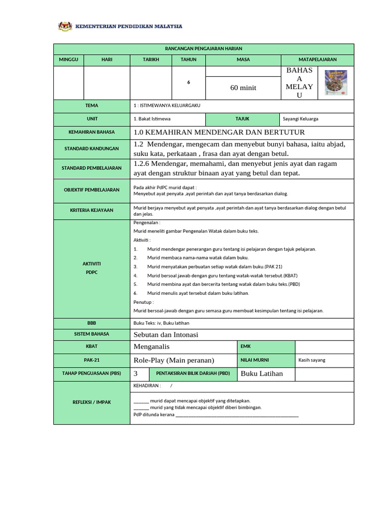 RPH BM THN 6 Unit 1 M1 | PDF