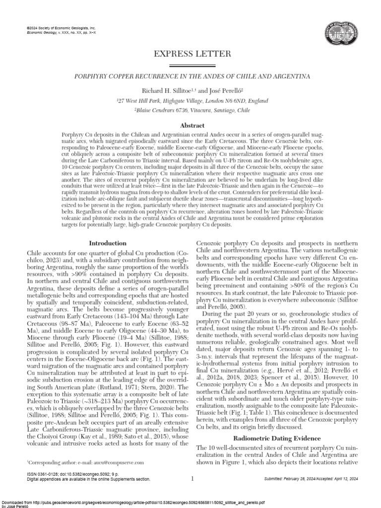 Andean Porphyry Copper Patterns | PDF | Andes | Igneous Rock