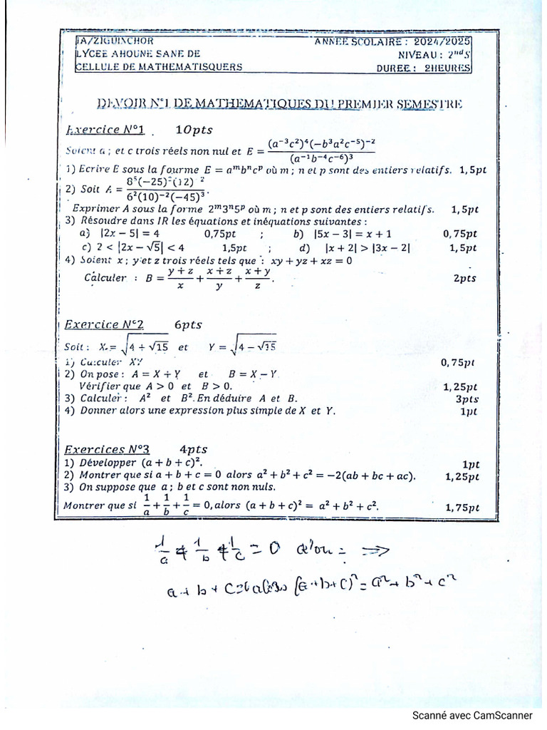 DEVOIR n°1 MATHS en 2nde S | PDF DEVOIR n°1 MATHS en 2nde S | PDF