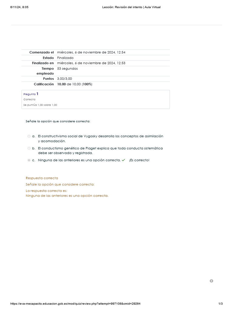 1 Lección - Revisión Del Intento - Aula Virtual | PDF | Ciencia cognitiva | Psicología cognitiva