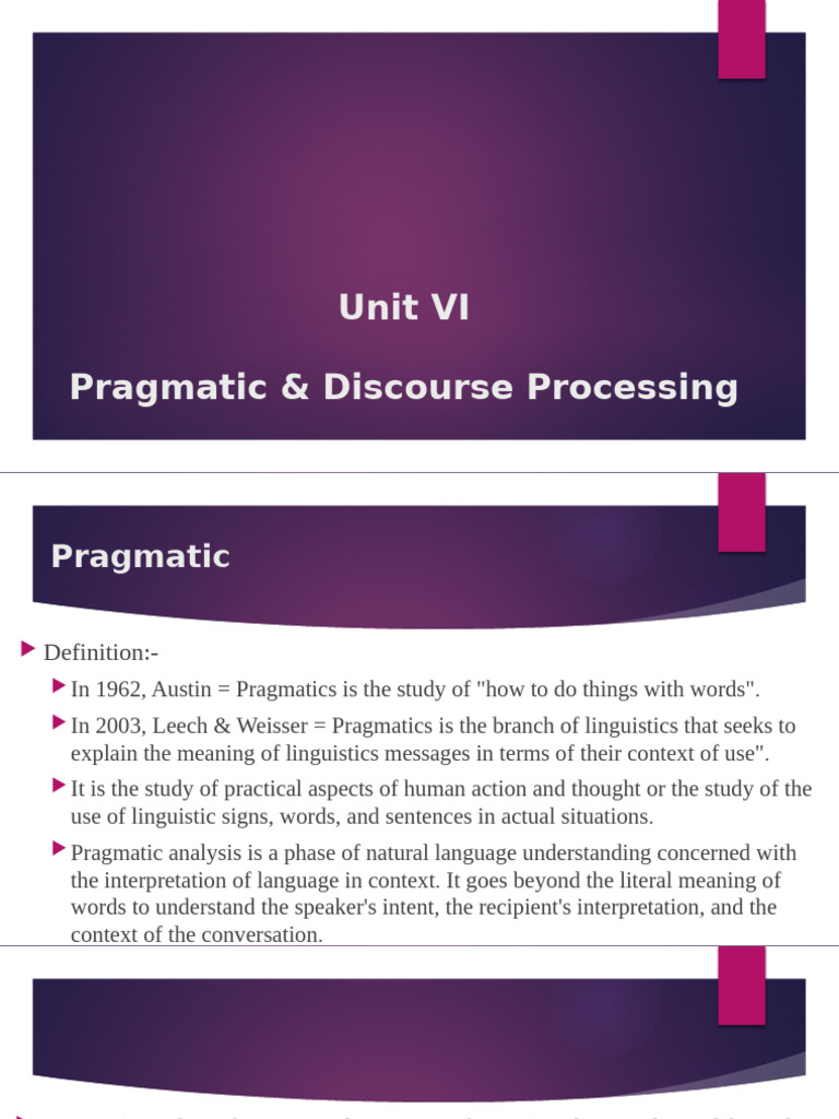 Pragmatic and Discourse Processing Overview | PDF | Pronoun | Syntax