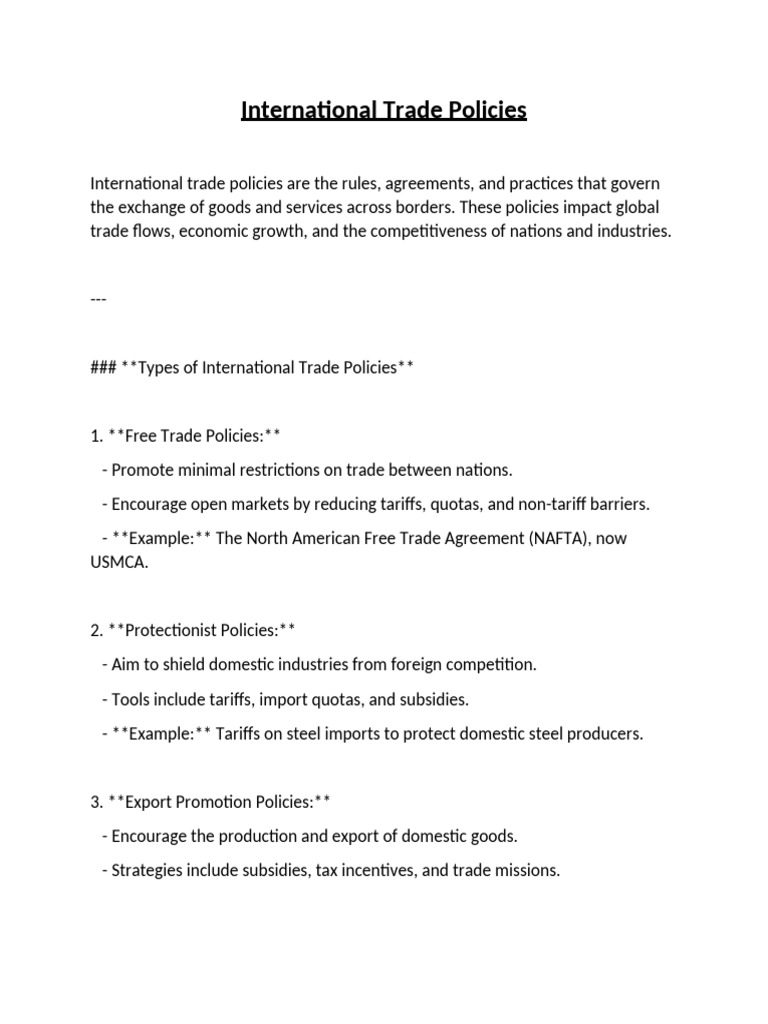 International Trade Policies | PDF | Non Tariff Barriers To Trade ...