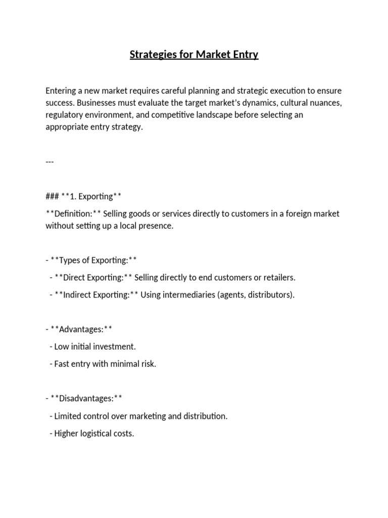 Strategies For Market Entry | PDF | Franchising | Market (Economics)