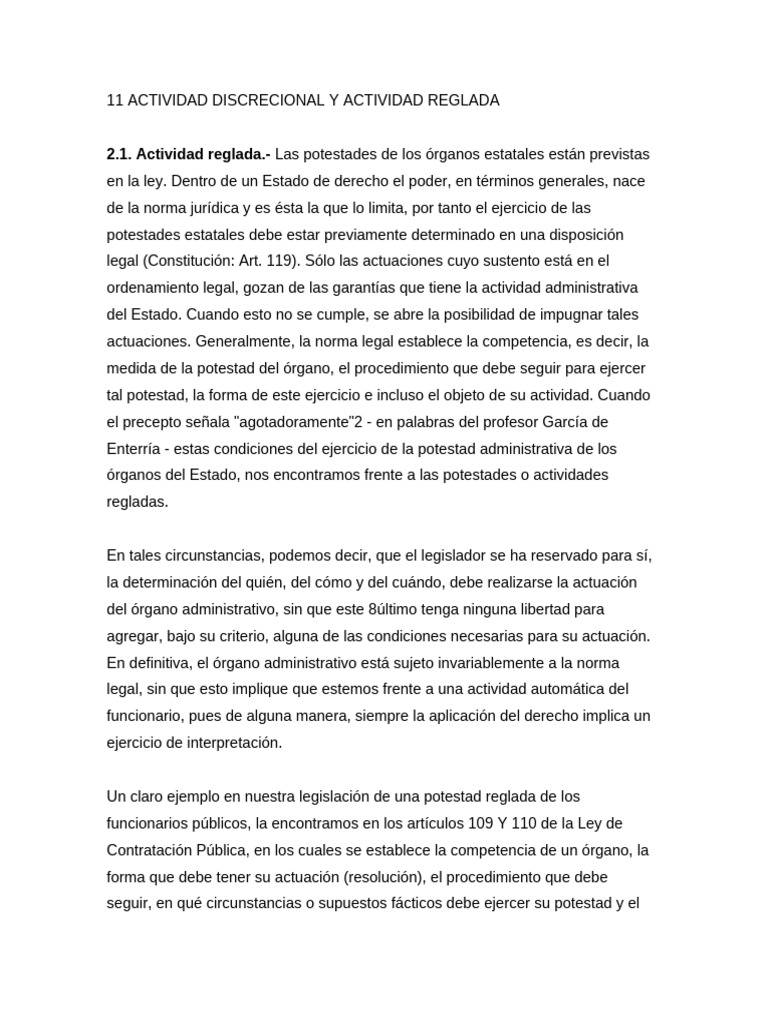 Actividad Discrecional y Reglada en Derecho | PDF | Ley administrativa ...