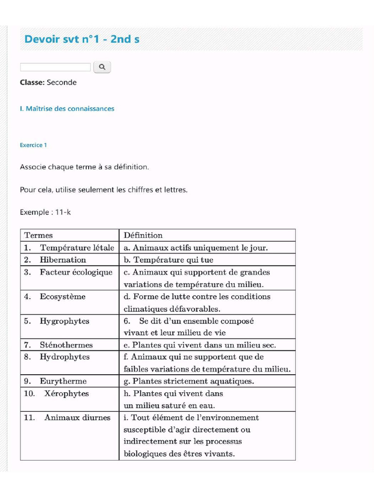 DEVOIR N°1 de SVT 2nde S | PDF