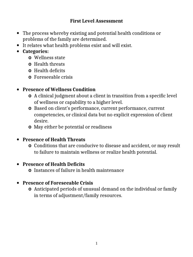 FHN - CHN First Level Assessment AY. 2021 2022 | PDF | Knowledge | Risk