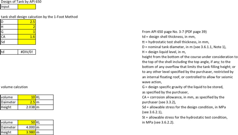 Calculation of Shell Thickness for Input Storage Tanks Based on ...