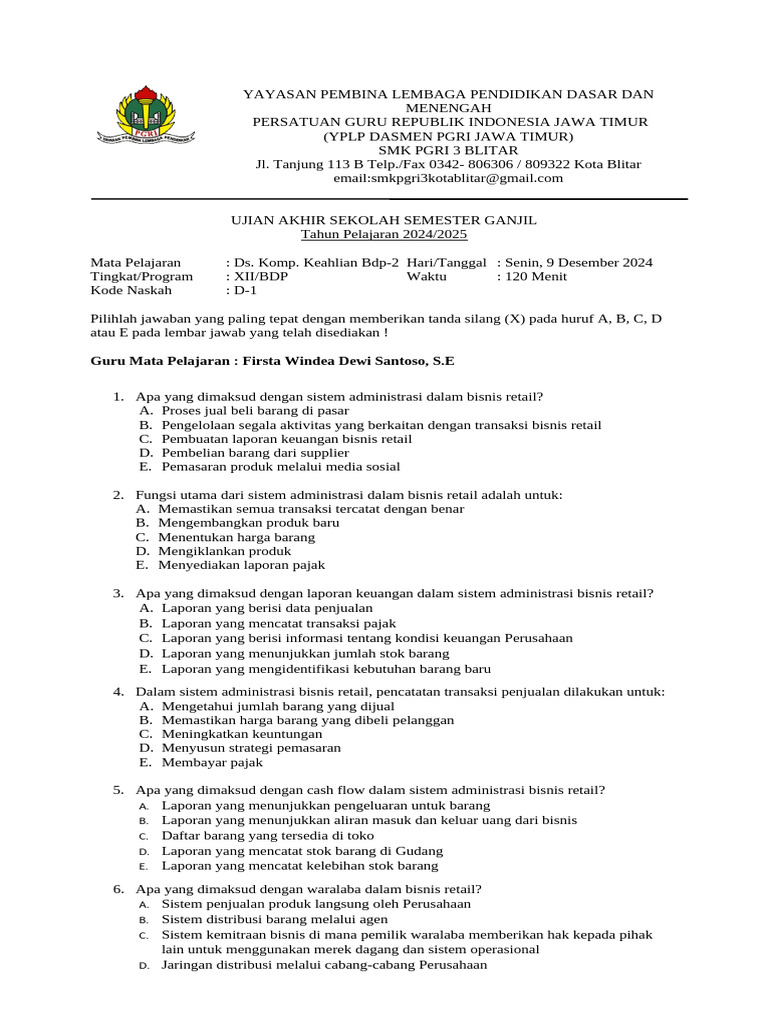 Soal Uas Komp Keahlian 2 Xii BDP | PDF