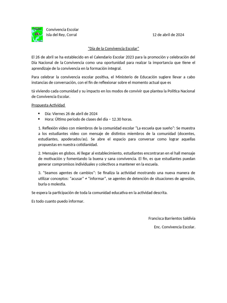 Dia de La Convivencia Escolar 24 | PDF