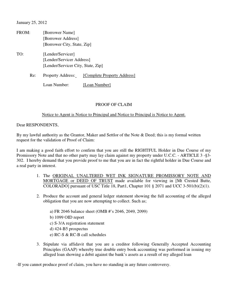 Proof of Claim 1 | Uniform Commercial Code | Loans