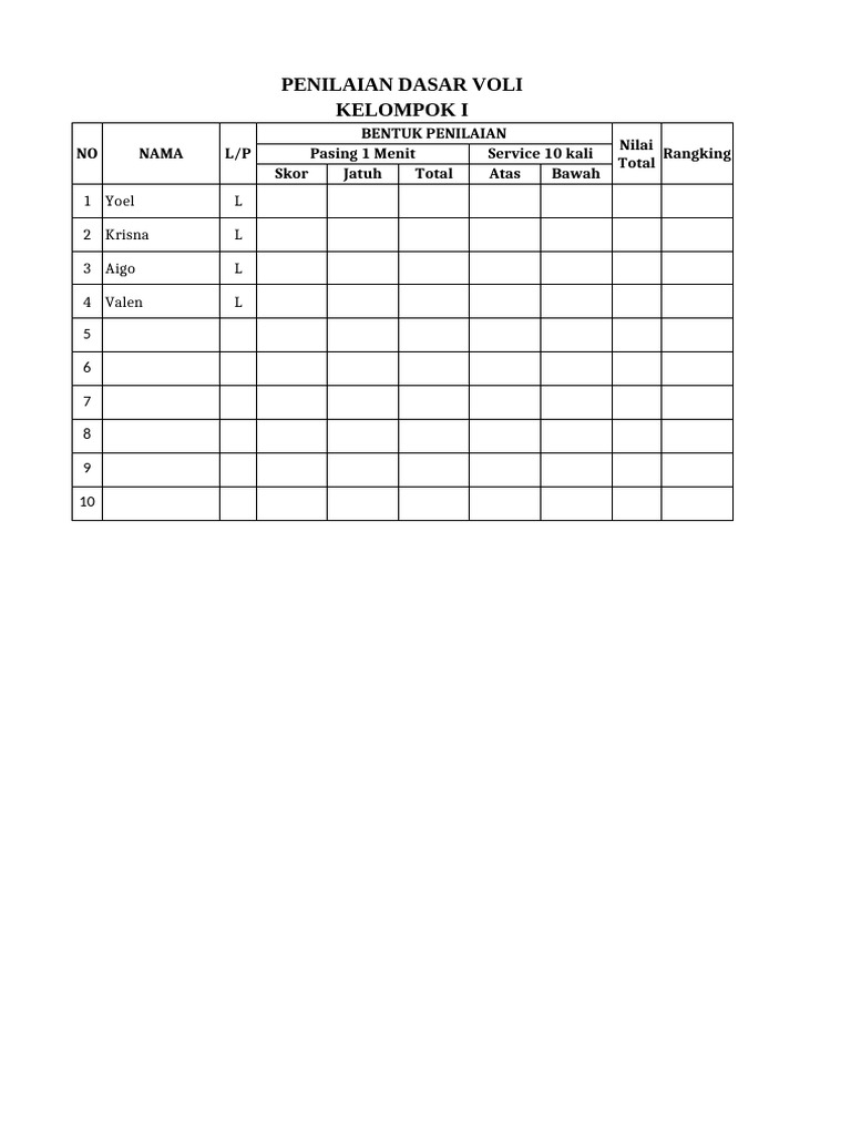 Penilaian Voli 1 Merpati 1 | PDF