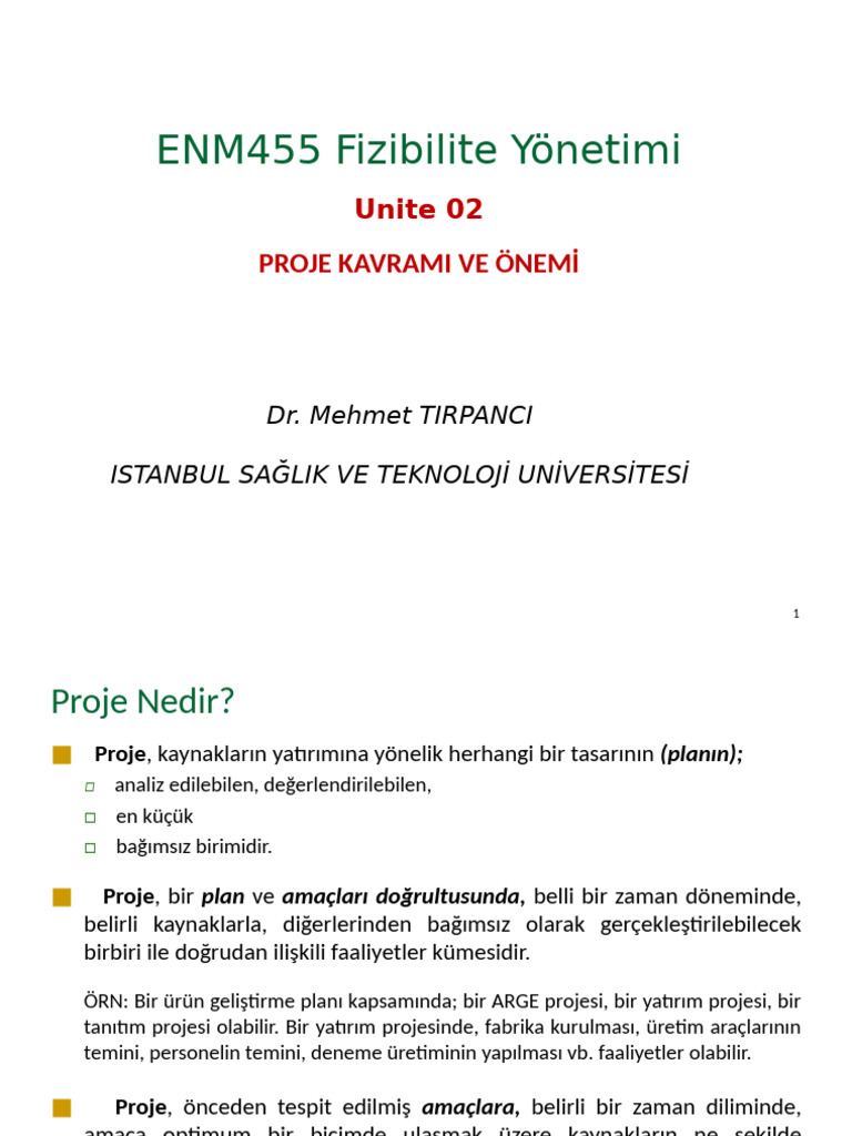 Enm455 Unite 02 Temel Kavramlar Proje Kavramı | PDF