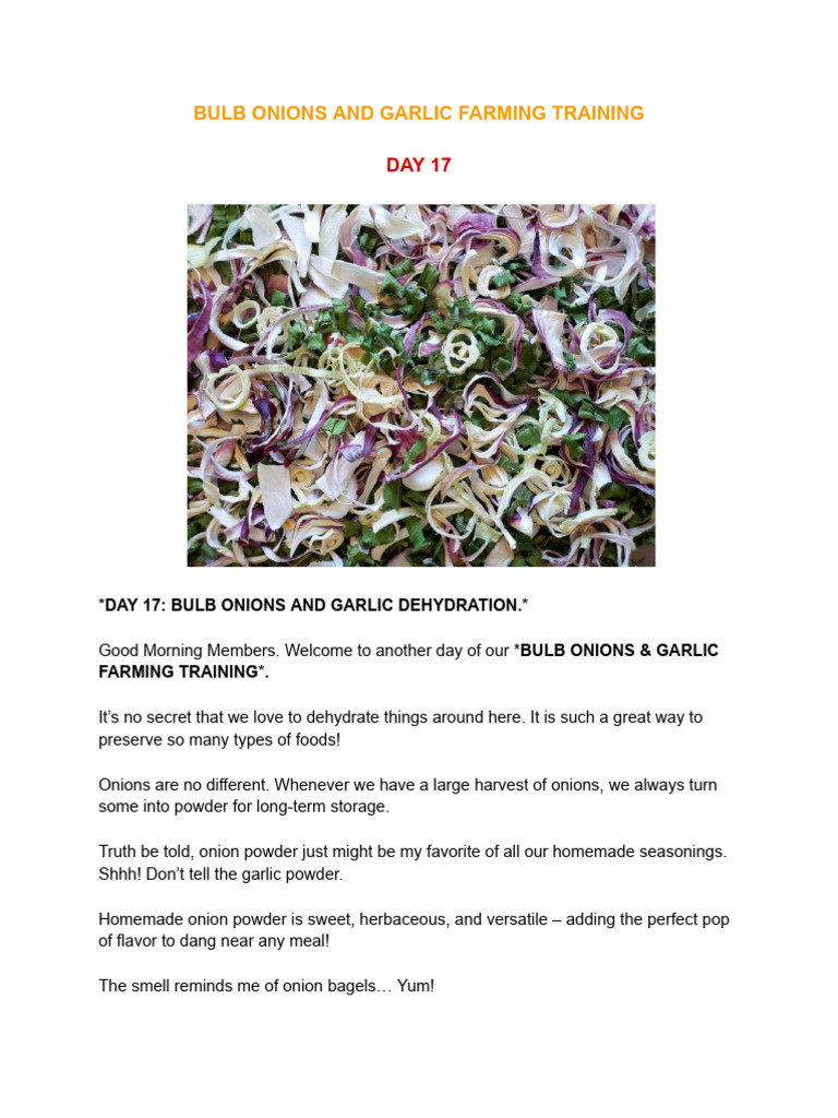Day 17 - Bulb Onions and Garlic Farming Training | PDF | Onion | Garlic