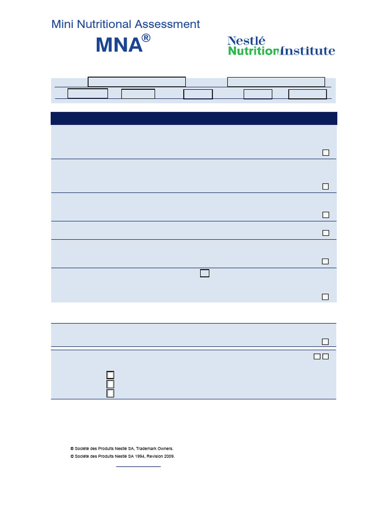 mna-mini-english | PDF | Body Mass Index | Malnutrition