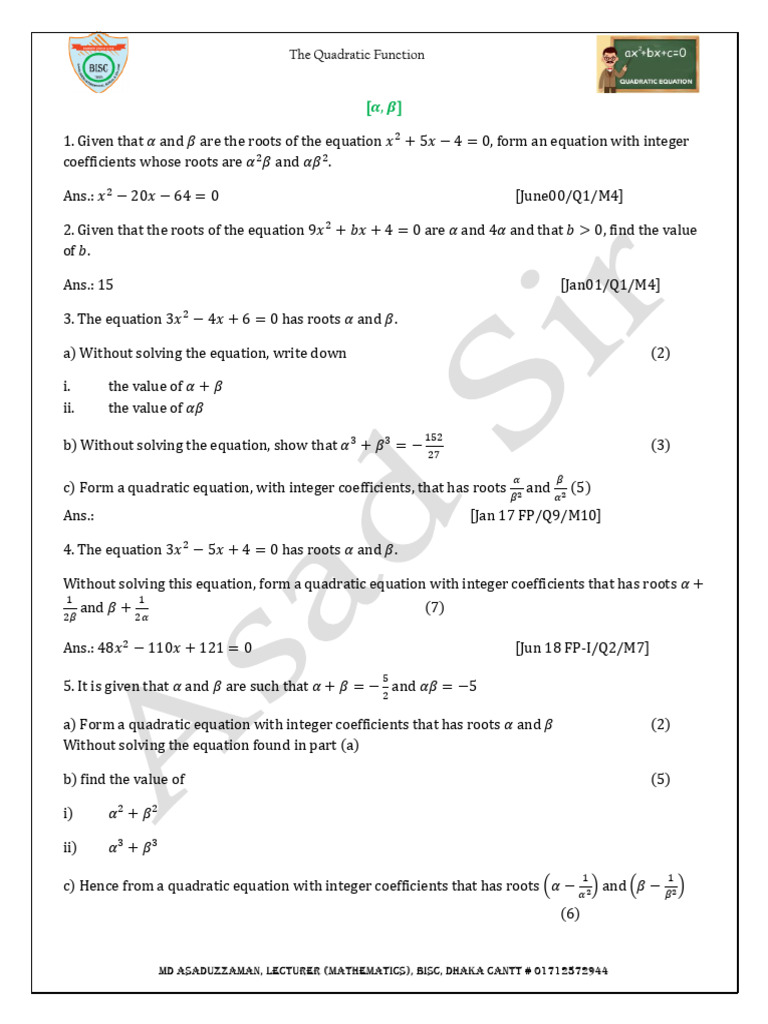 The Quadratic Function QP Alpha Beta | PDF | Equations | Quadratic Equation