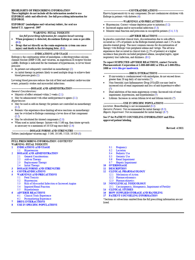 Exforge | PDF | Blood Pressure | Hypertension